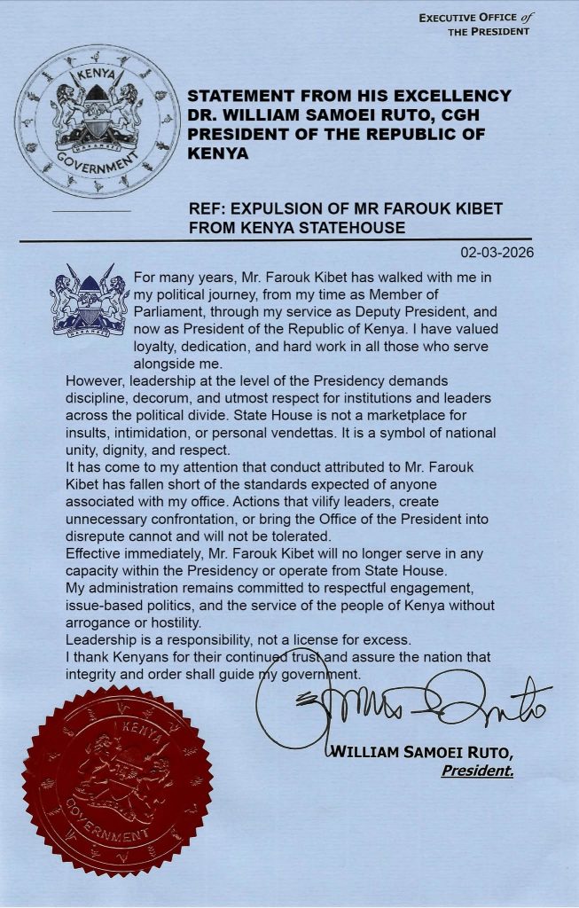 Ruto Expels Farouk Kibet? Viral ‘Expulsion Letter’ from State House ...